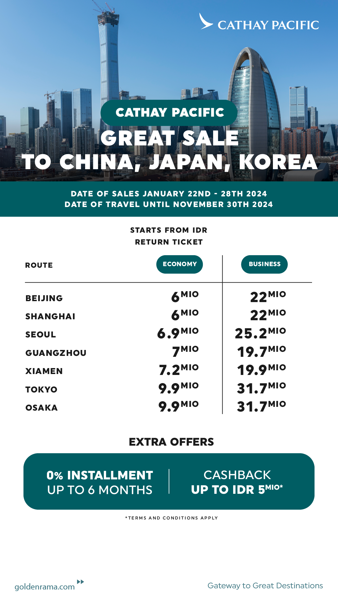Cathay Pacific Great Sale | Golden Rama Tours and Travel