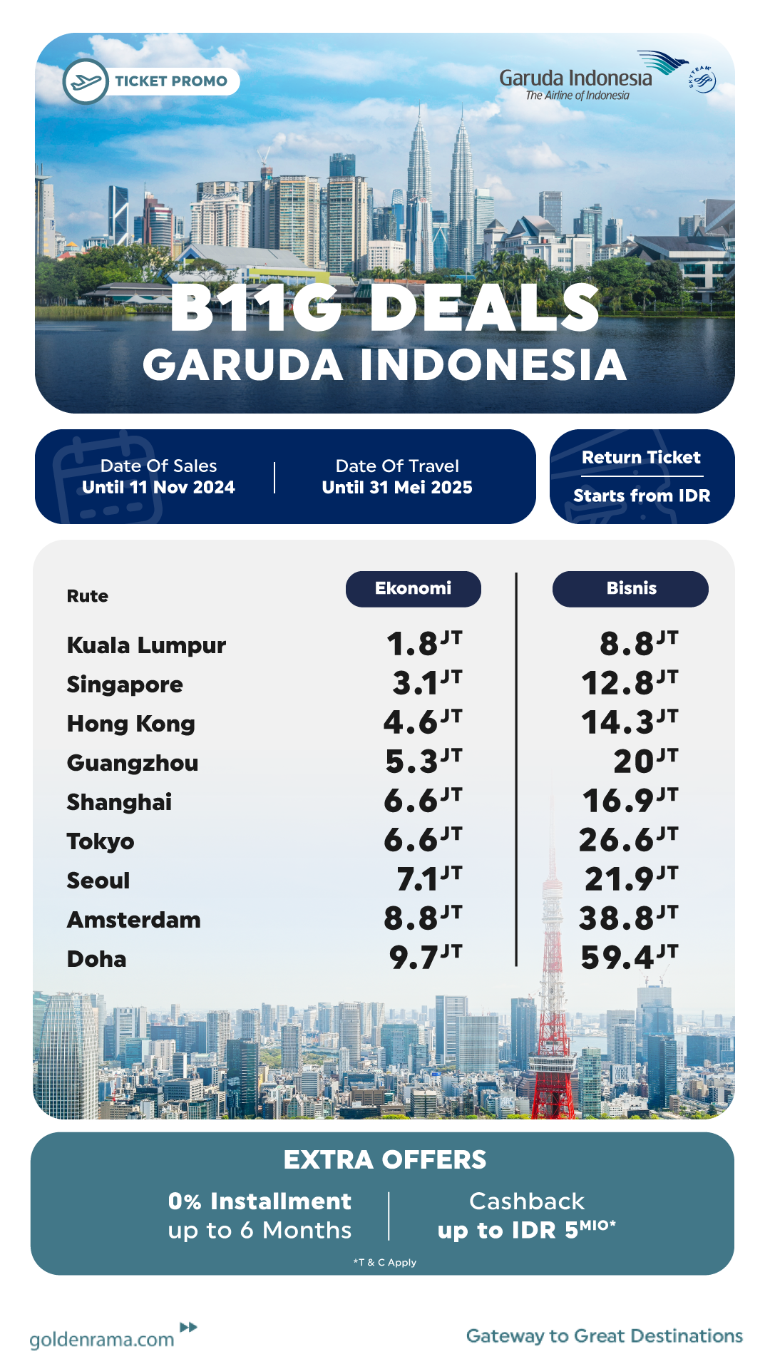 B1G1 Deals Garuda Indonesia | Golden Rama Tours and Travel