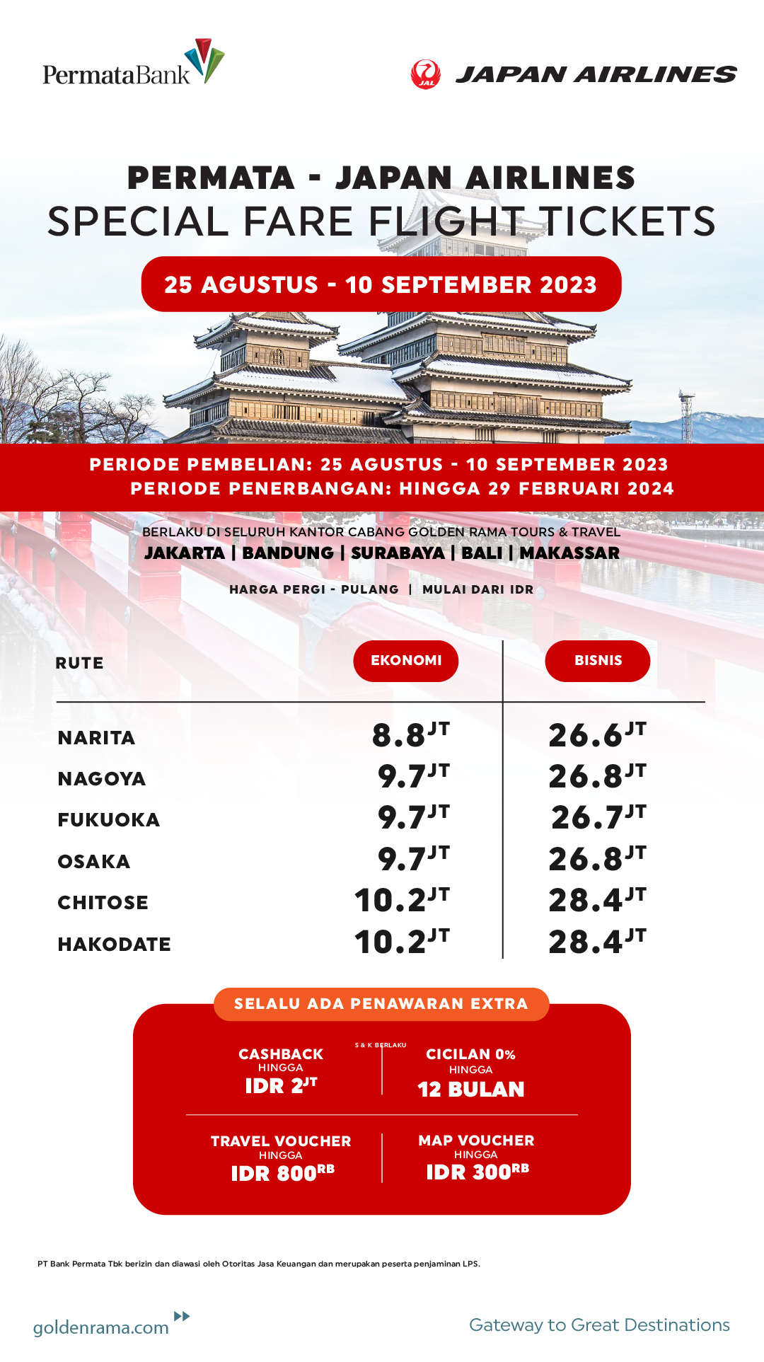 Permata - Japan Airlines Special Fare | Golden Rama Tours and Travel