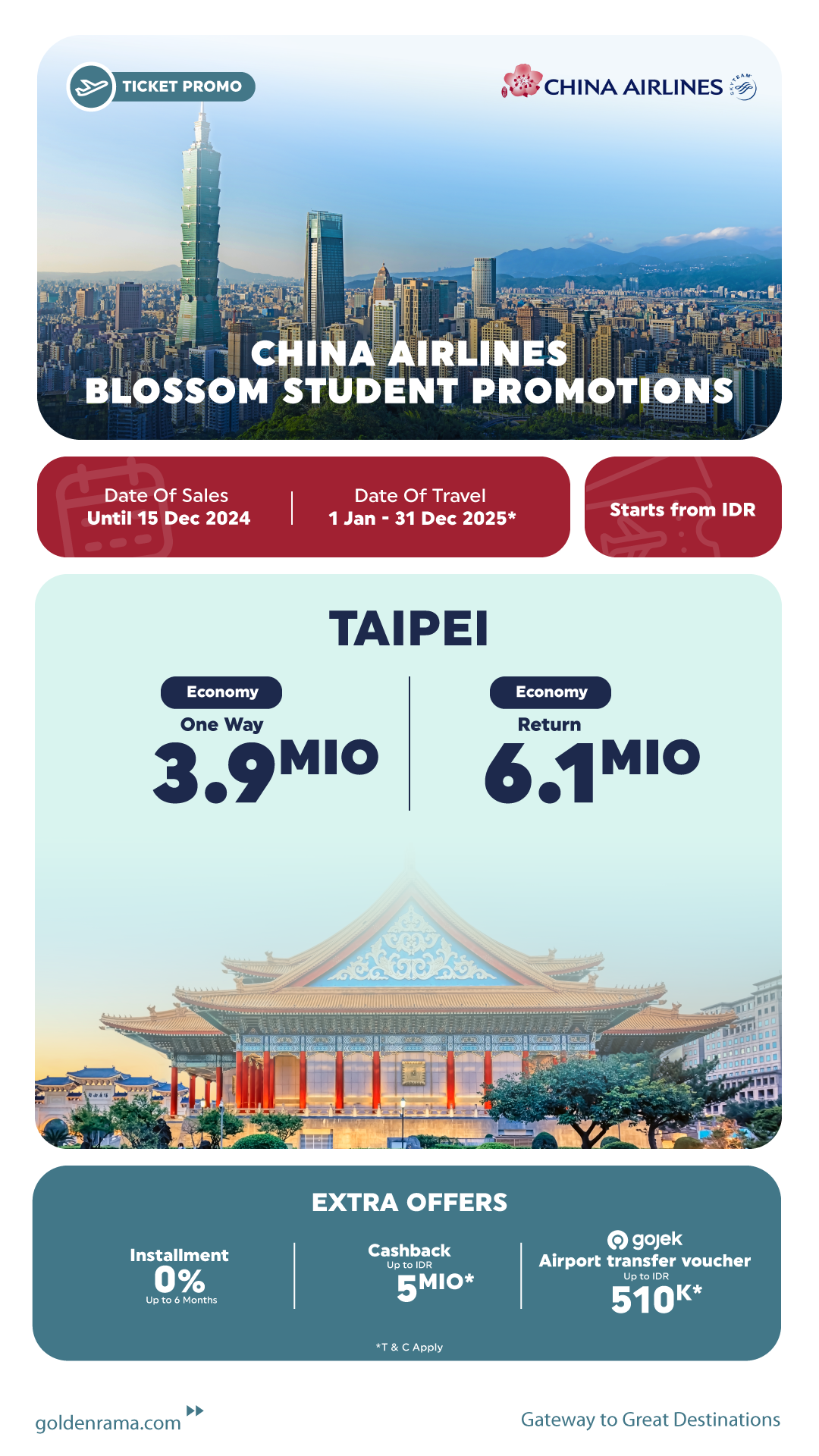 China Airlines Blossom Student Promotions | Golden Rama Tours and Travel