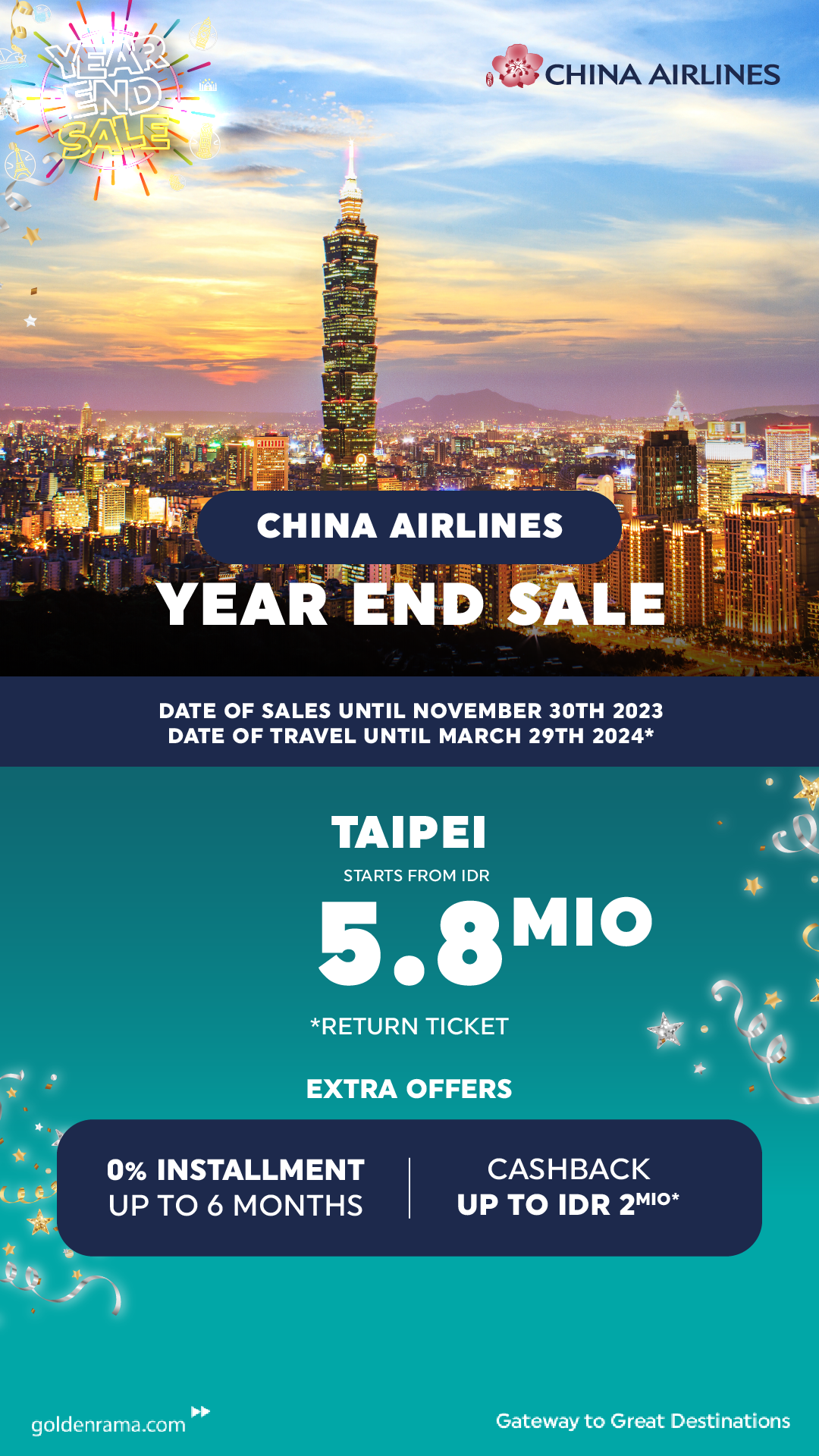 China Airlines Year End Sale | Golden Rama Tours and Travel