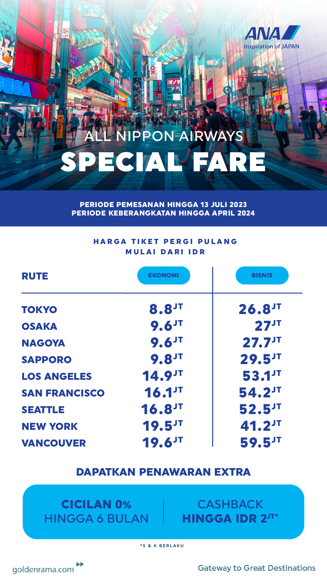 All Nippon Airways Special Fare | Golden Rama Tours and Travel