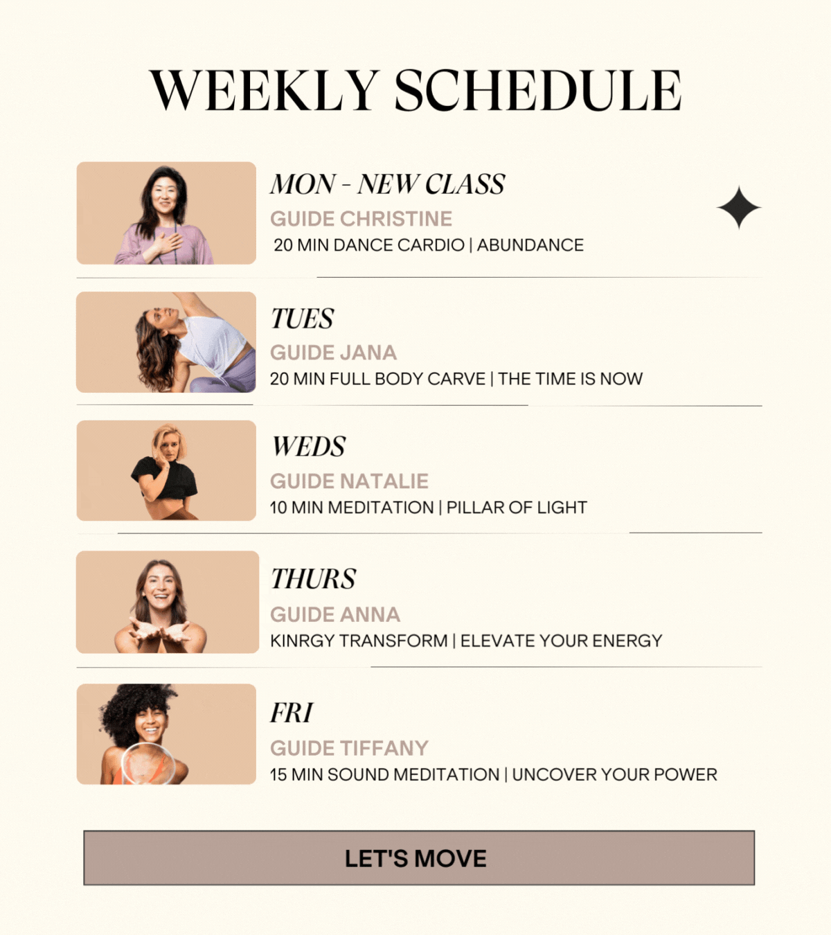 NEW weekly schedule - KINRGY by Julianne Hough