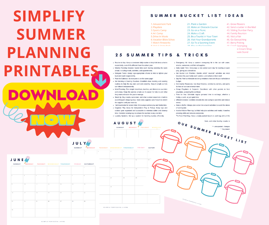 Simplify Summer Planning Printable Pack | Simple Purposeful Living