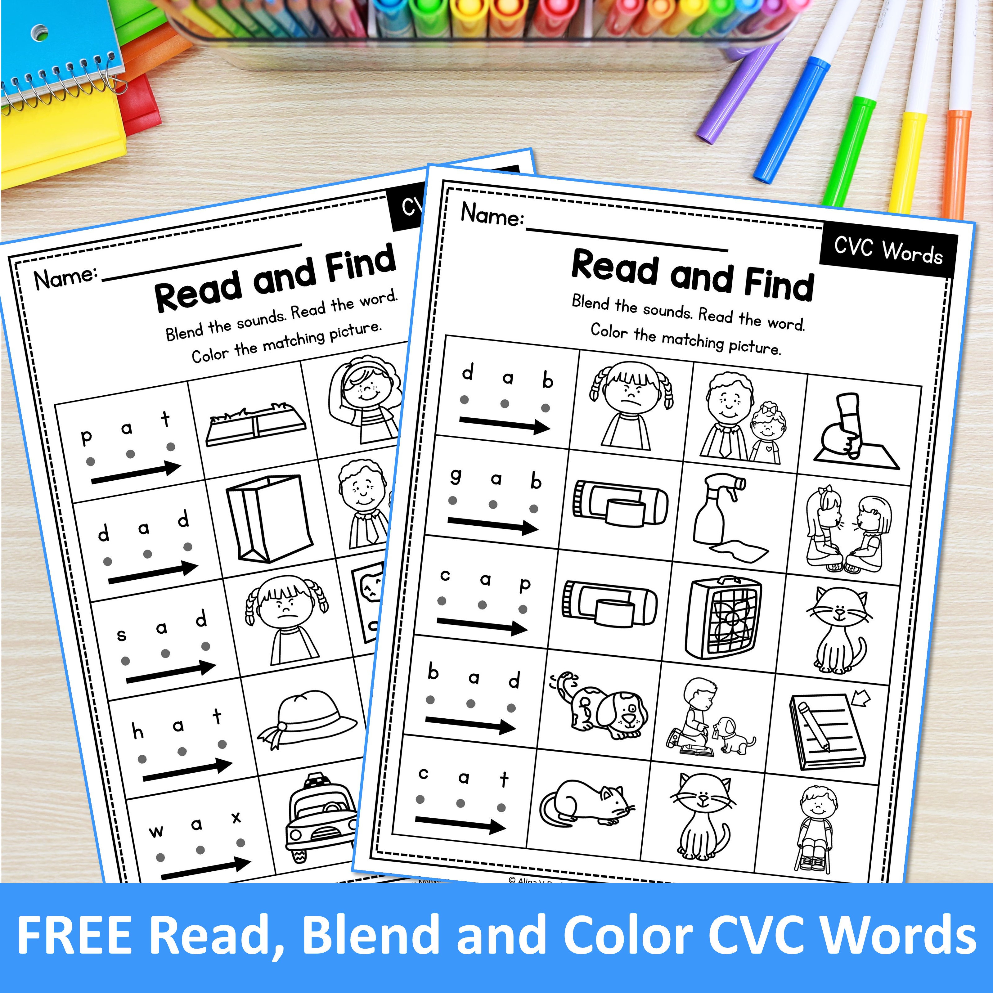 Read, Blend and Color CVC Words Freebie – My Nerdy Teacher