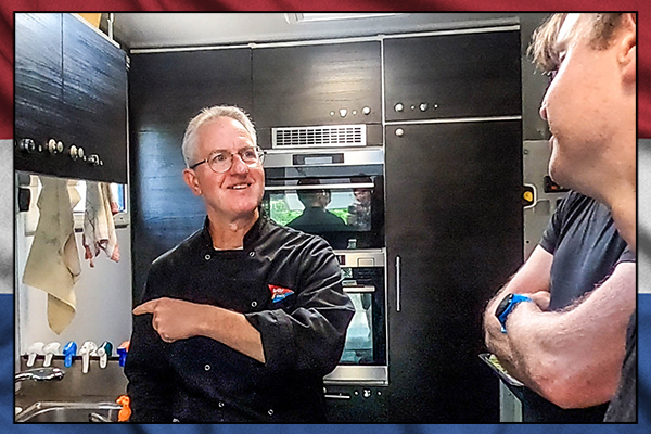 Dave and James with Lotto Dstny chef Sean Fowler