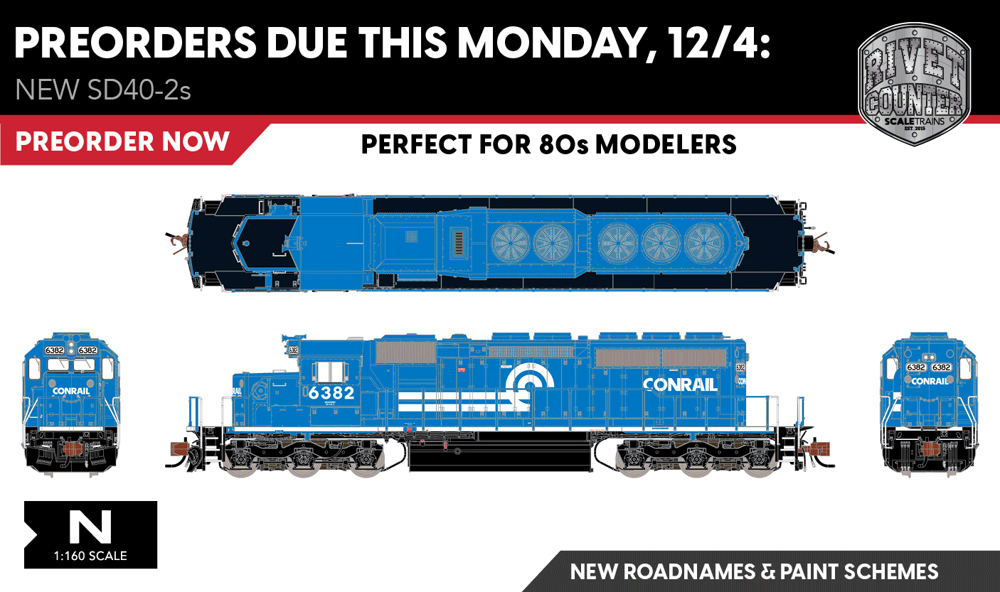Preorder New Rivet Counter N Scale EMD SD40-2s at ScaleTrains.com
