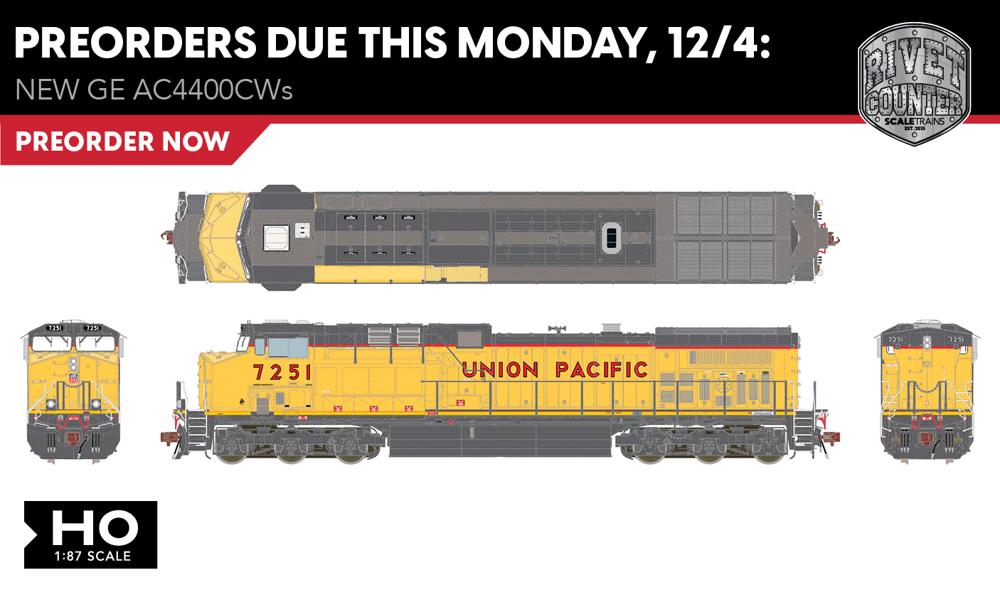 Preorder New Rivet Counter HO Scale GE AC4400CW Diesel Locomotives at ScaleTrains.com